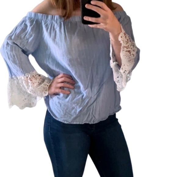 Unique Spectrum | Tops | Unique Spectrum Blue White Off The Shoulder ...